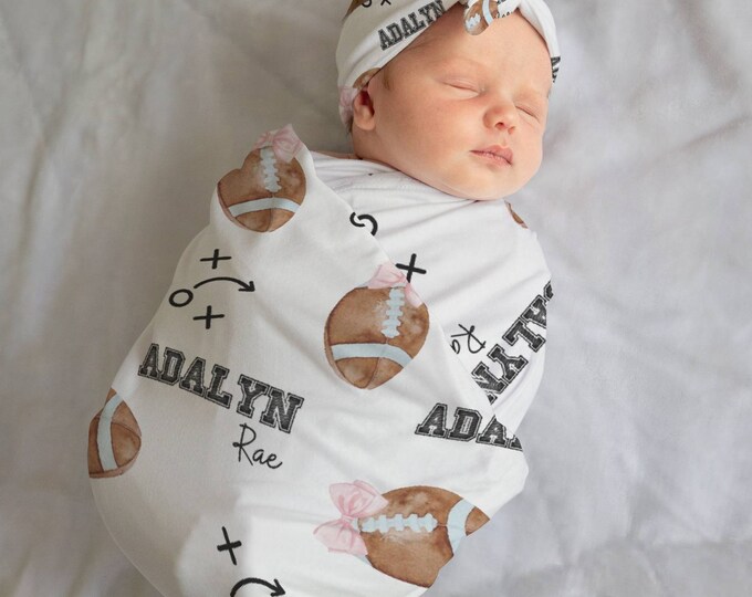 Football Baby Blanket, Name Baby Boy Swaddle Personalized Shower Gift ...