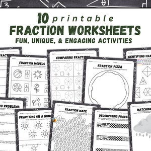 Fun Fractions Worksheets for Elementry Middle School Students 10 Pack ...