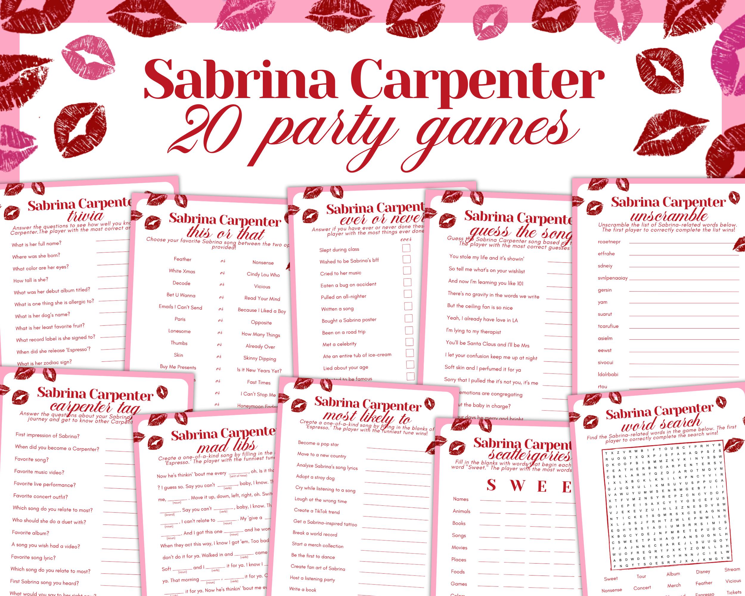Sabrina Carpenter Themed Short N Sweet Pink Red 20 Party Digital Games ...