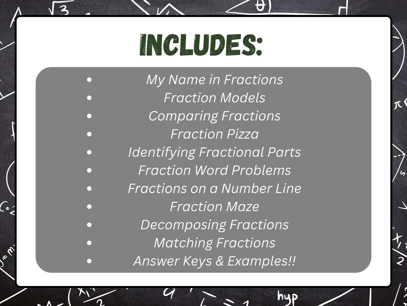 Fun Fractions Worksheets for Elementry Middle School Students 10 Pack ...