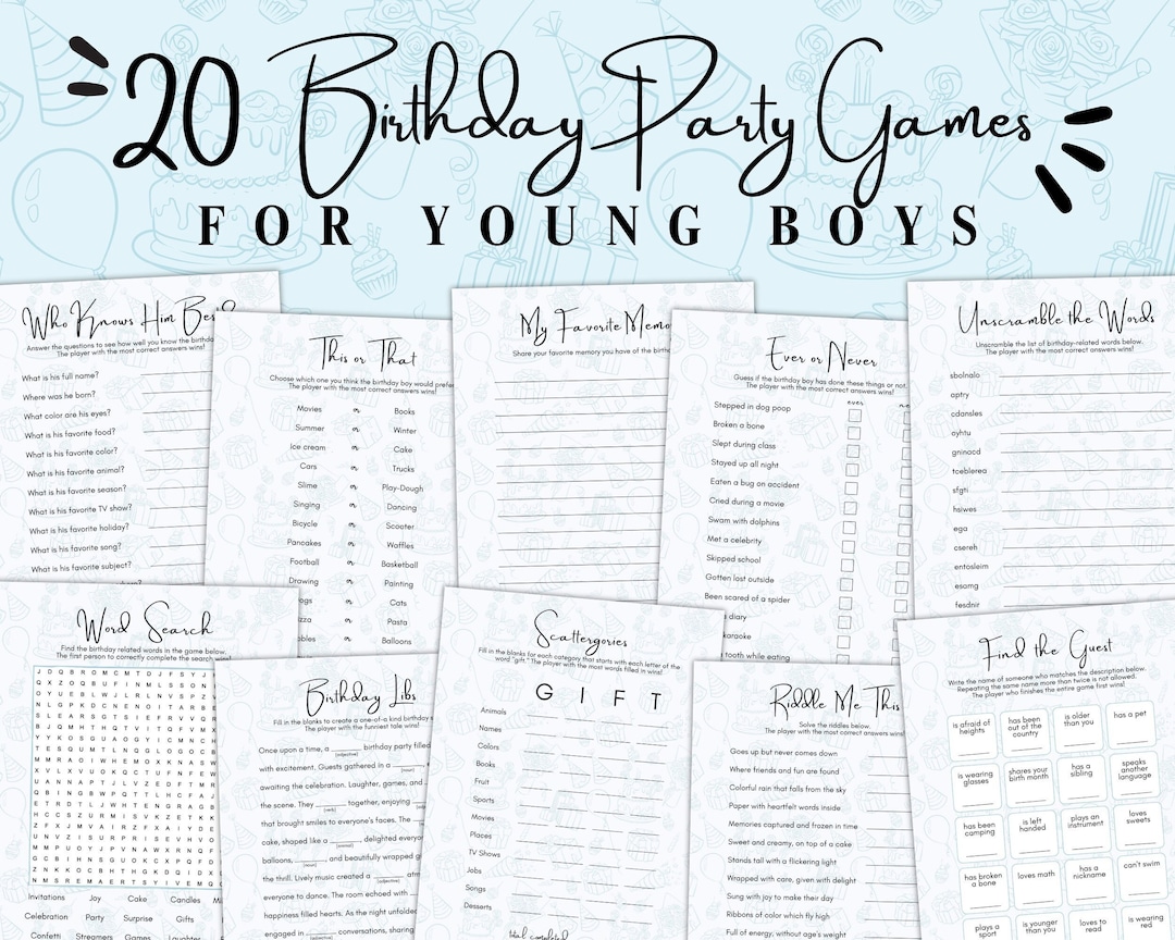 Birthday Party Games for Young Boys 20 Pack Bundle Set for Him ...