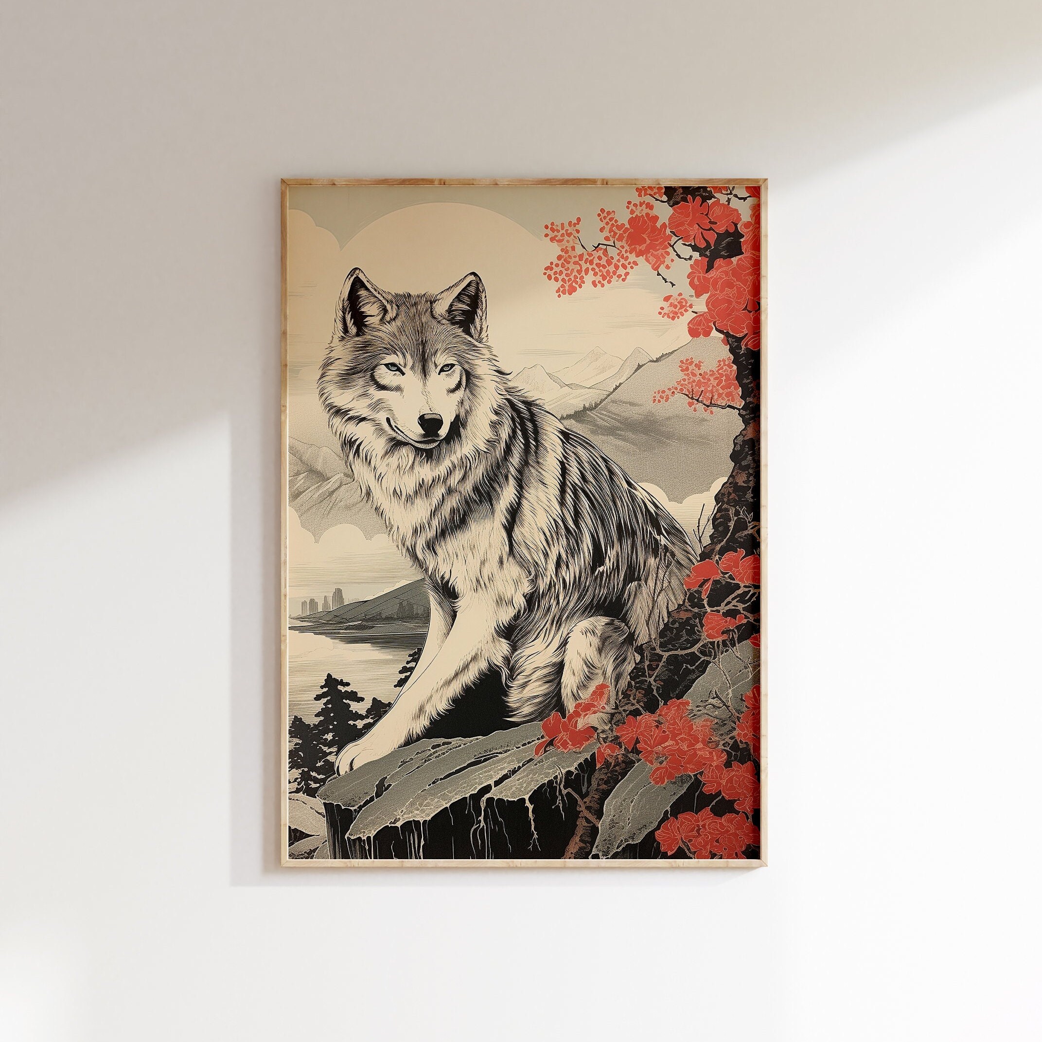 Set of 3, Vintage Wolf Art, Japanese Art, Japanese Print, Wolf Wall Art ...