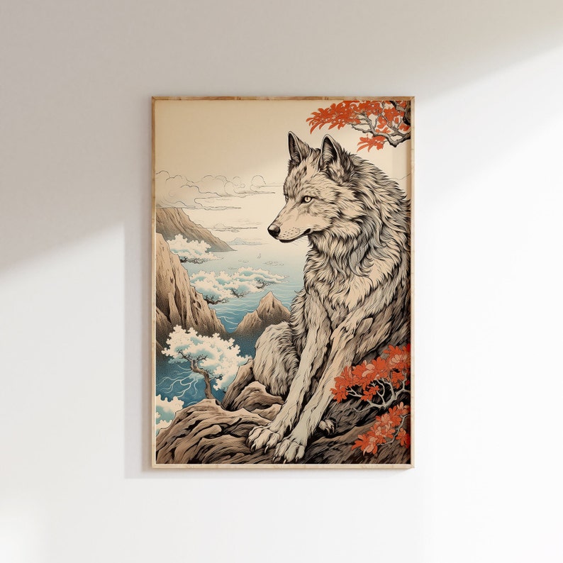 Set of 3, Vintage Wolf Art, Japanese Art, Japanese Print, Wolf Wall Art ...