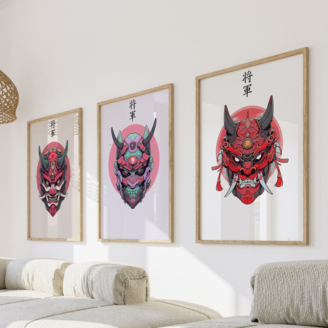Set of 3, Shogun Mask Art, Japanese Shogun Art, Japanese Poster ...