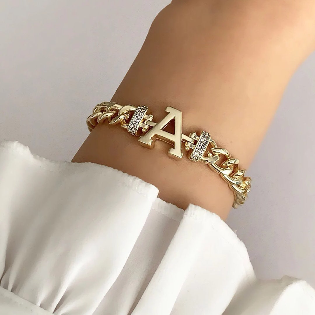 Letter Bracelet Pave Letter Bracelet Letter Initial - Etsy