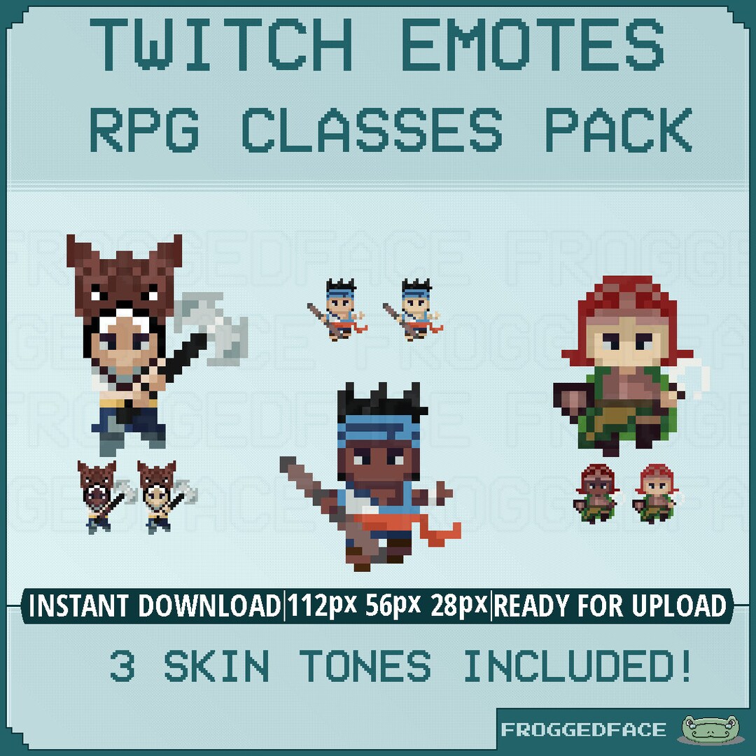 Twitch Emotes - Fantasy RPG Class Pixel Art! - Barbarian, Druid, Monk ...