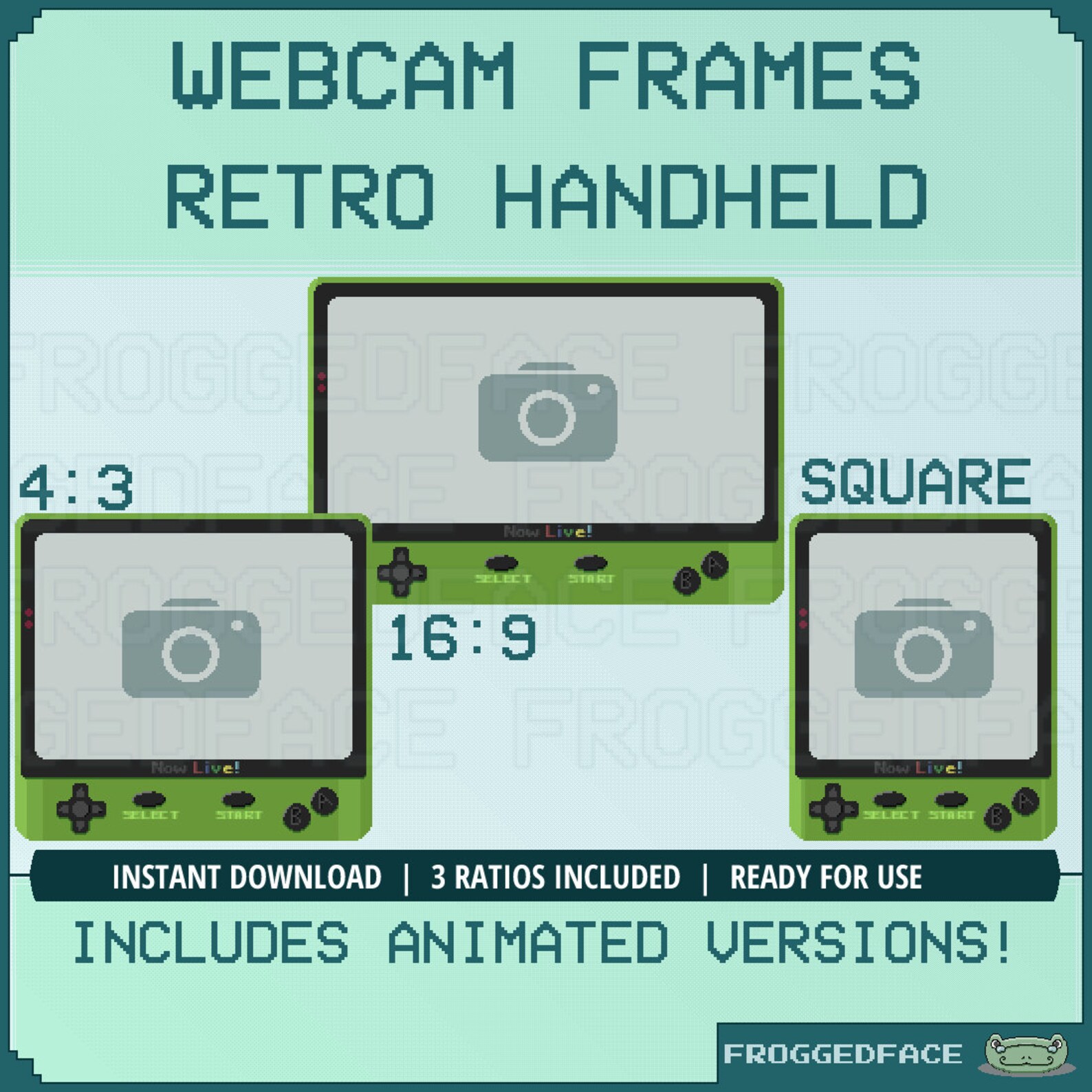 Animated Webcam Overlay Border - Green Retro Handheld Console Frame for ...