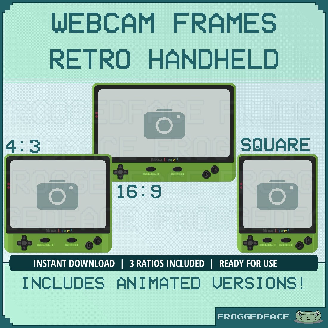 Animated Webcam Overlay Border - Green Retro Handheld Console Frame for ...