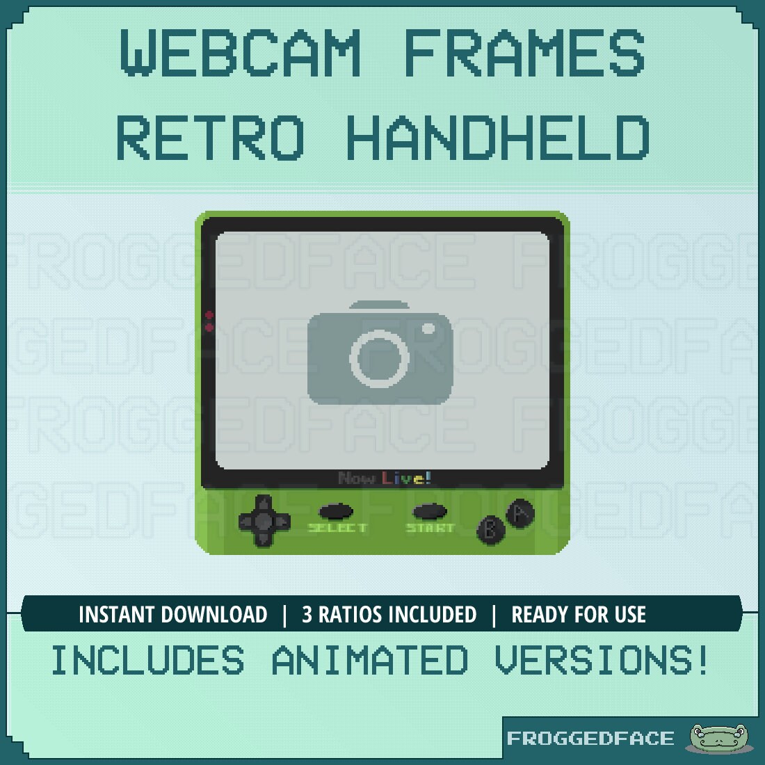 Animated Webcam Overlay Border - Green Retro Handheld Console Frame for ...
