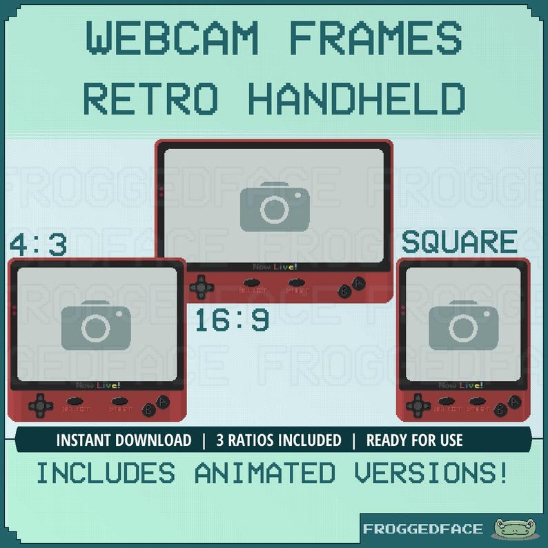 Animated Webcam Overlay - Red Retro Handheld Console Border Frame for ...
