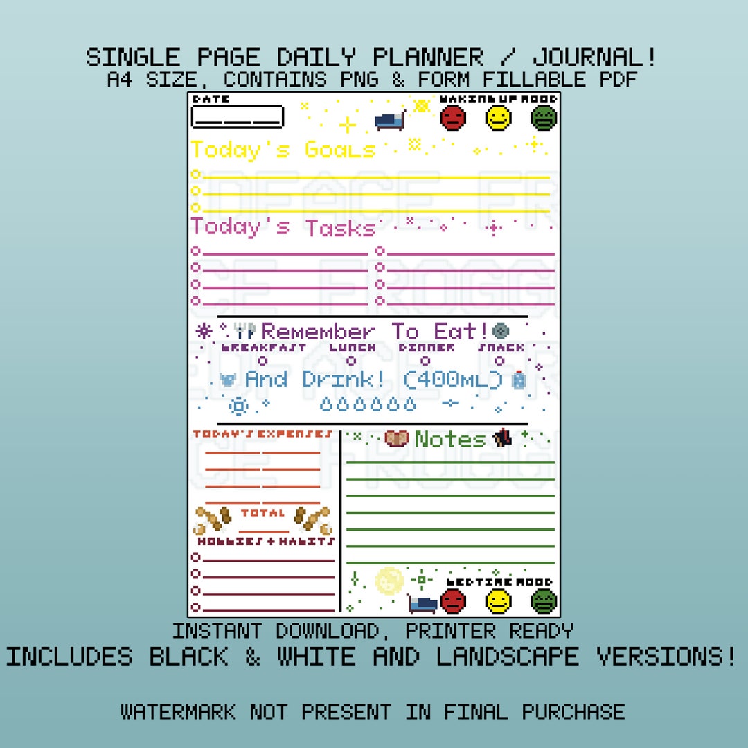 Stylish Daily Planner - Pixel Art Style Digital Download, Includes PNG ...