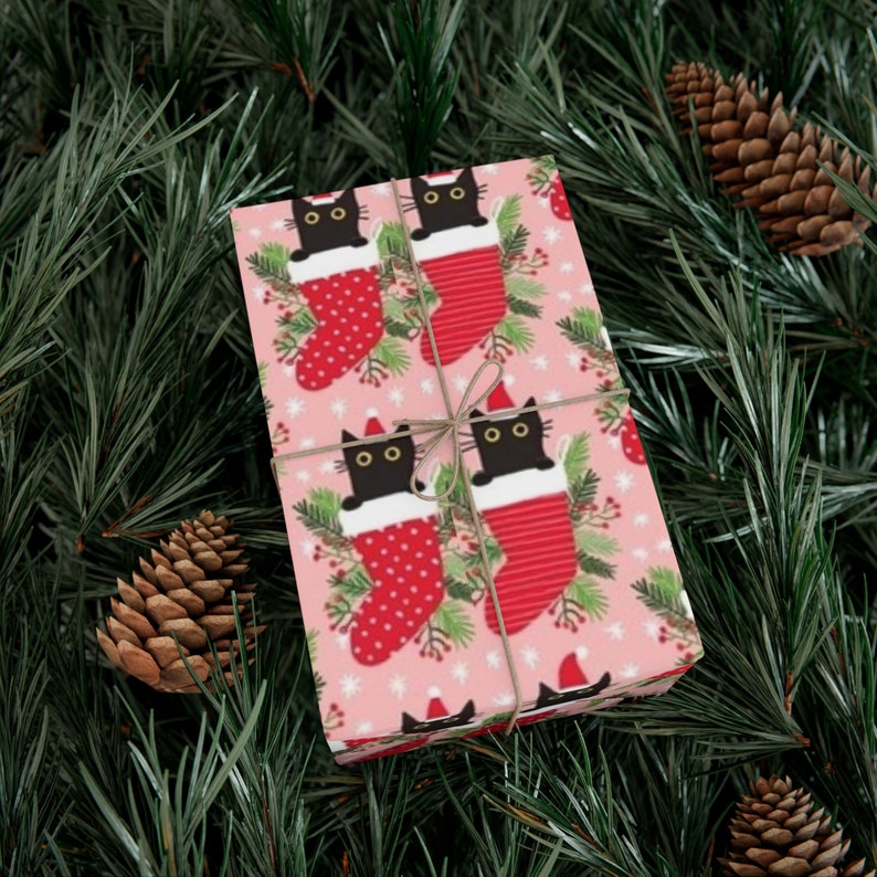 Christmas Cats Wrapping Paper, XMAS Gift Wrap Paper, Cat Lover ...