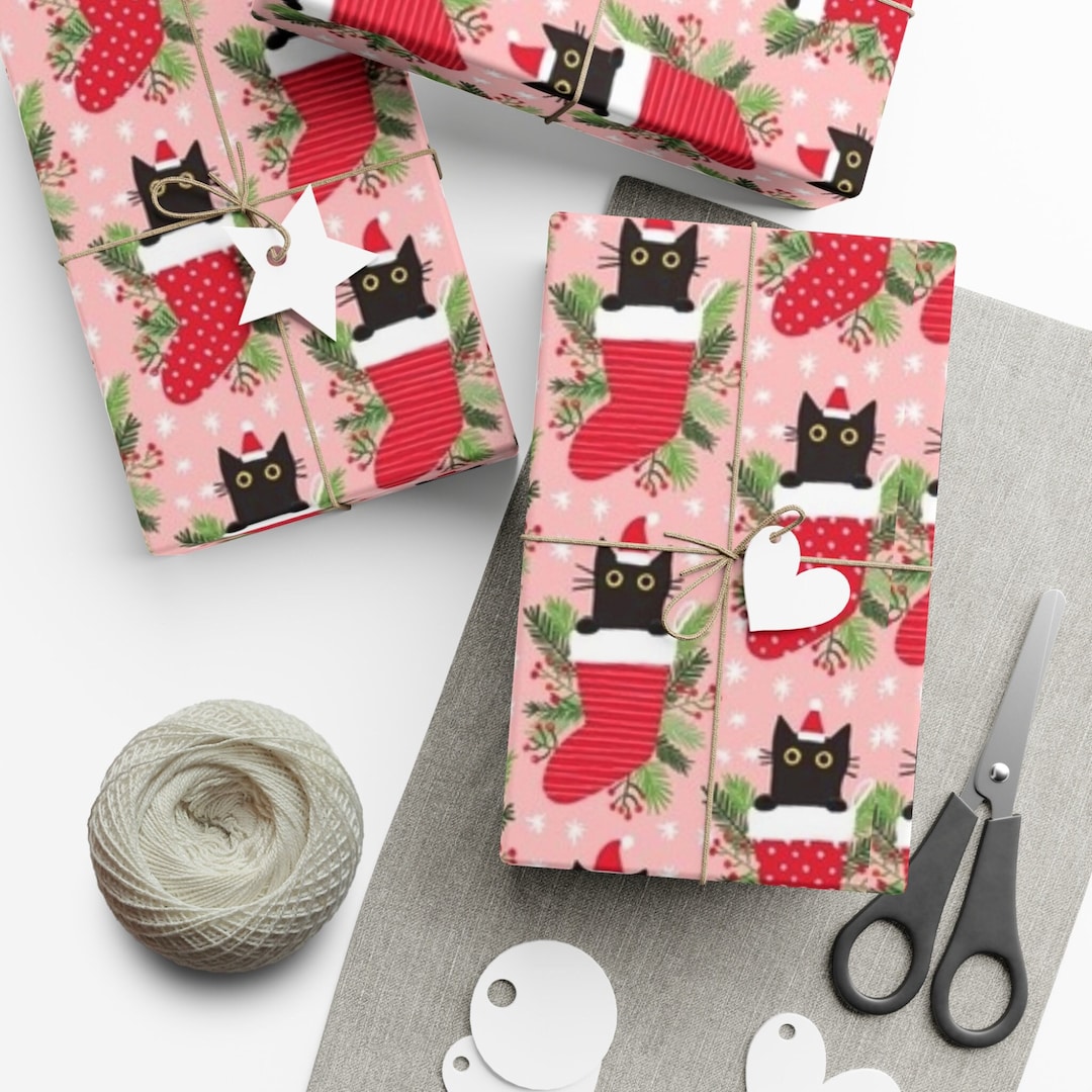 Christmas Cats Wrapping Paper, XMAS Gift Wrap Paper, Cat Lover ...