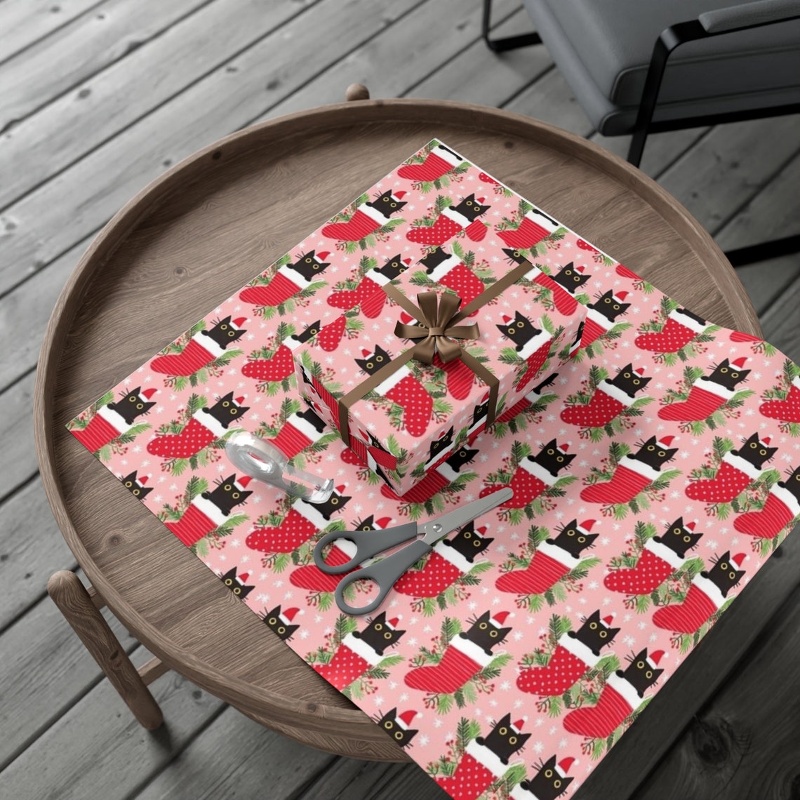 Christmas Cats Wrapping Paper, XMAS Gift Wrap Paper, Cat Lover ...