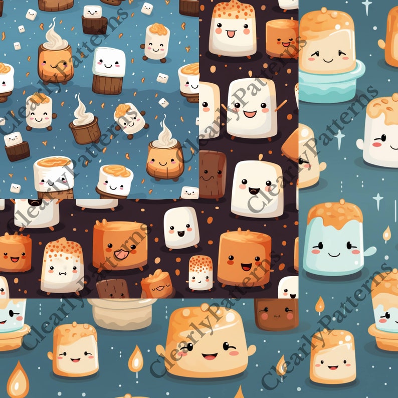 12 Seamless Cartoon S’more Patterns, Digital S’more Backgrounds ...