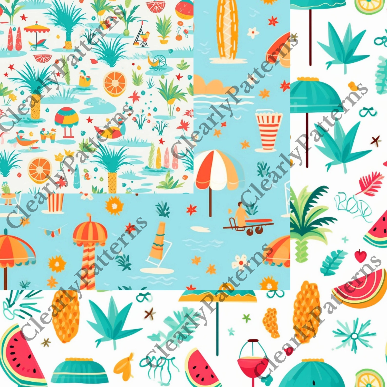 12 Summer Themed Patterns, Seamless Digital Summer Backgrounds, Beach ...
