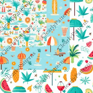 12 Summer Themed Patterns, Seamless Digital Summer Backgrounds, Beach ...