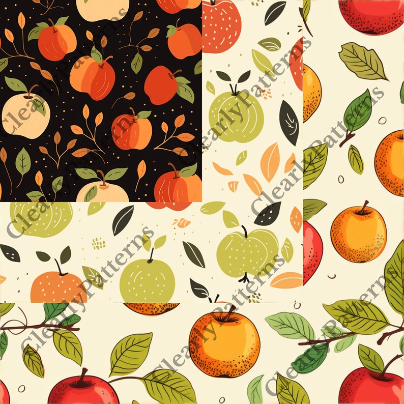 12 Seamless Fall Themed Apple Patterns, Apple Backgrounds, Digital ...