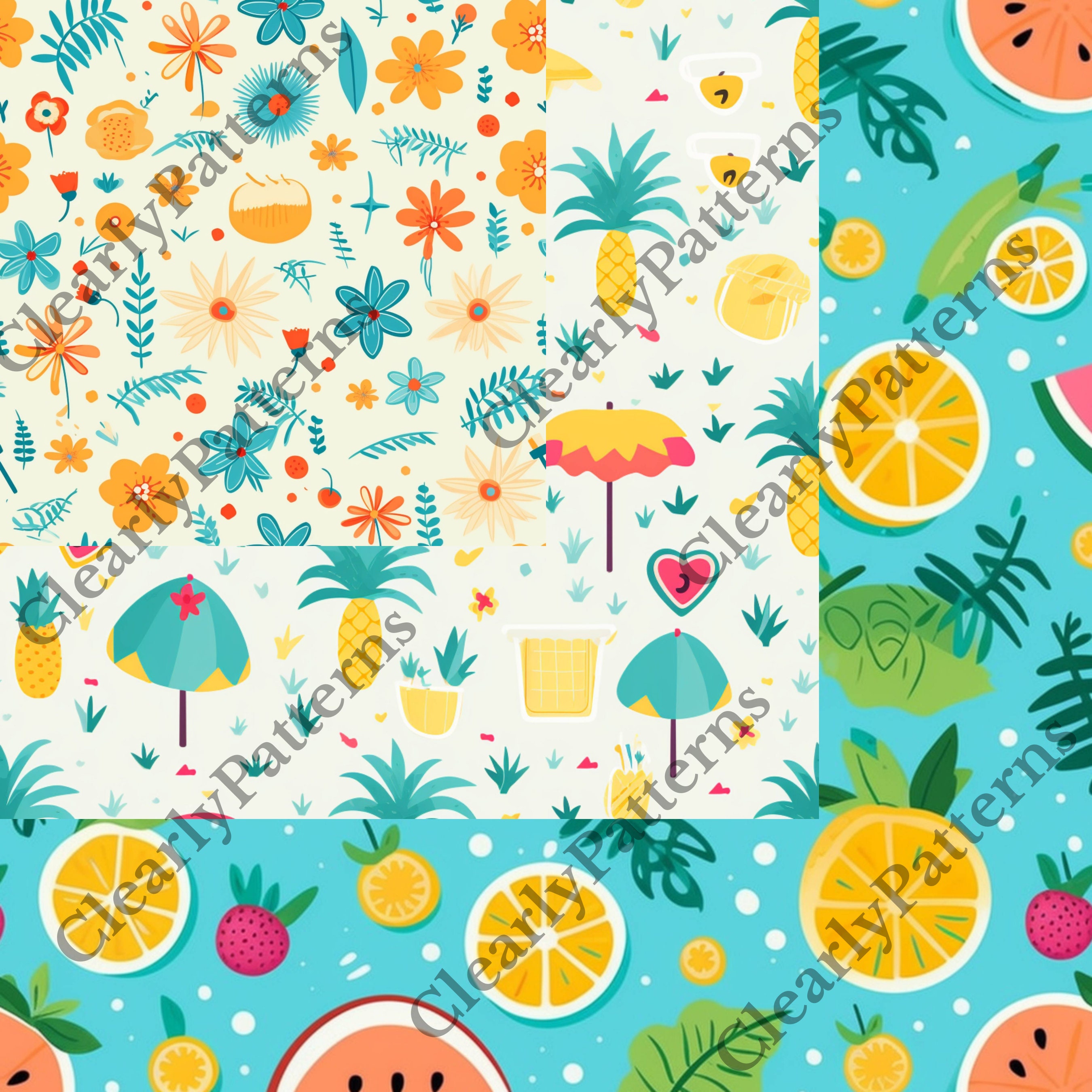 12 Summer Themed Patterns, Seamless Digital Summer Backgrounds, Beach ...