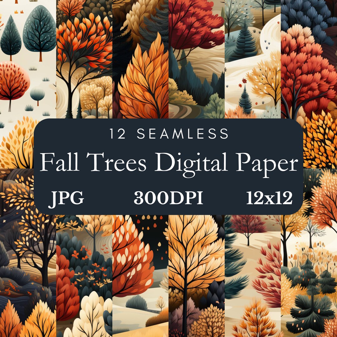 12 Seamless Fall Tree Patterns, Digital Tree Backgrounds, Digital ...