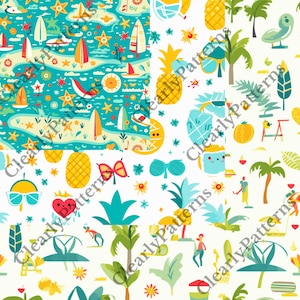 12 Summer Themed Patterns, Seamless Digital Summer Backgrounds, Beach ...