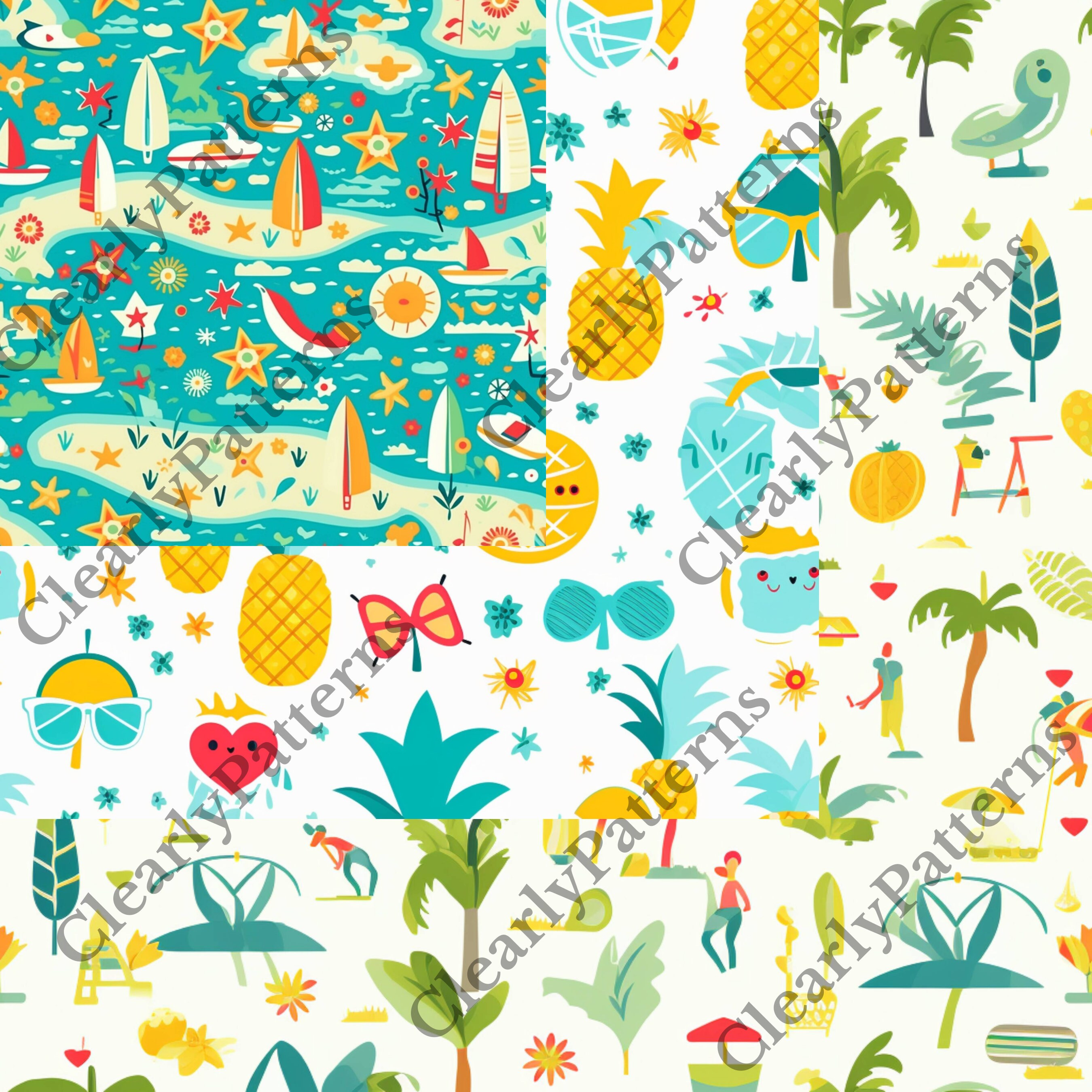 12 Summer Themed Patterns, Seamless Digital Summer Backgrounds, Beach ...
