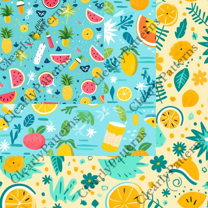 12 Summer Themed Patterns, Seamless Digital Summer Backgrounds, Beach ...
