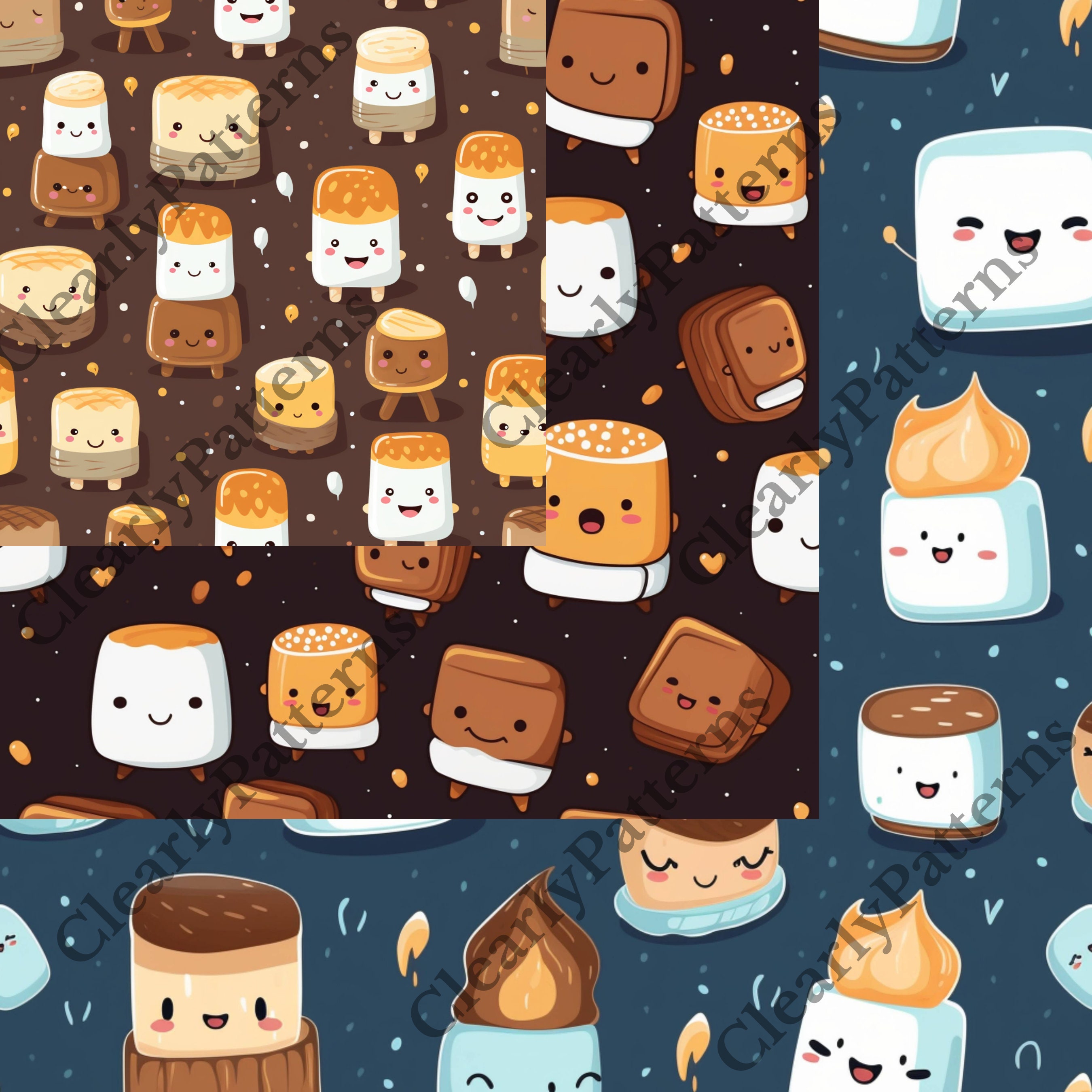 12 Seamless Cartoon S’more Patterns, Digital S’more Backgrounds ...