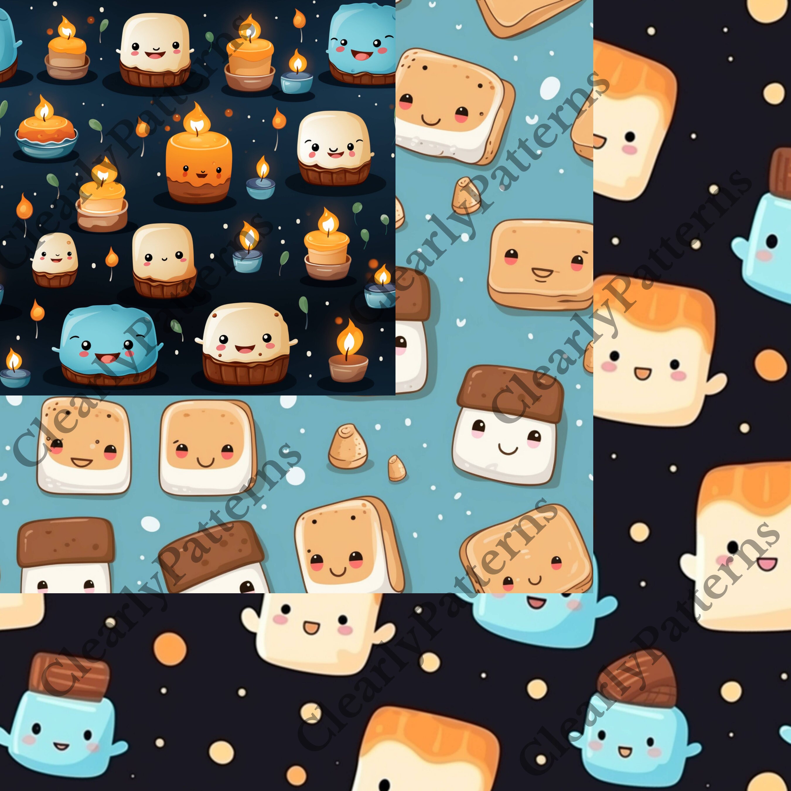 12 Seamless Cartoon S’more Patterns, Digital S’more Backgrounds ...