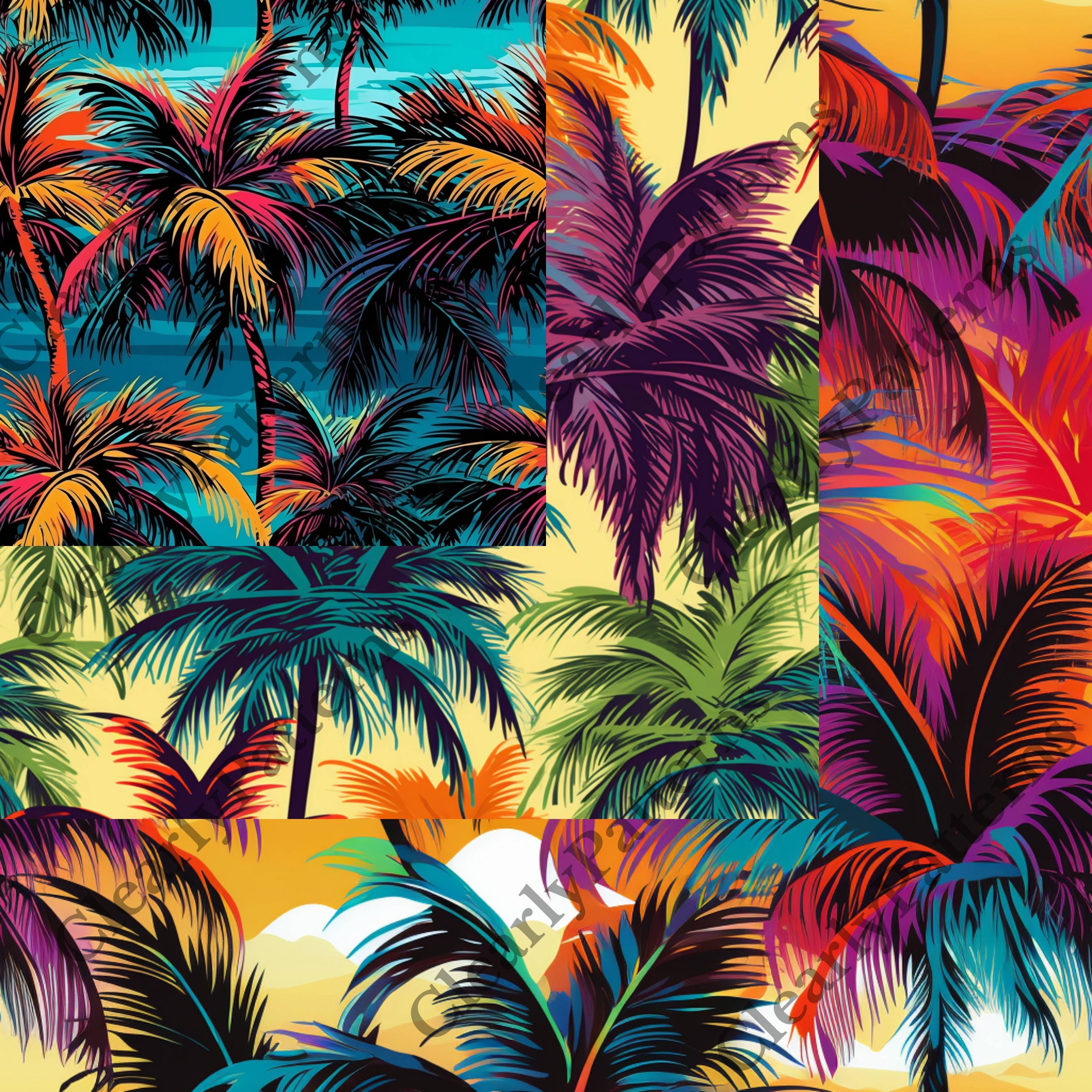 12 Colorful Palm Tree Patterns, Seamless Digital Backgrounds, Digital ...