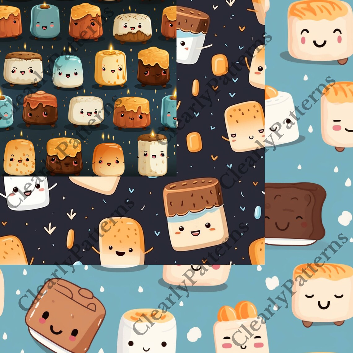 12 Seamless Cartoon S’more Patterns, Digital S’more Backgrounds ...