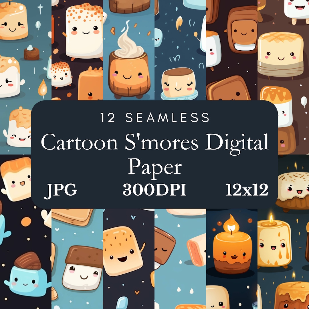 12 Seamless Cartoon S’more Patterns, Digital S’more Backgrounds ...