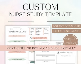 Pharmacology Template, Nursing School Printable, Fillable, NCLEX Study ...