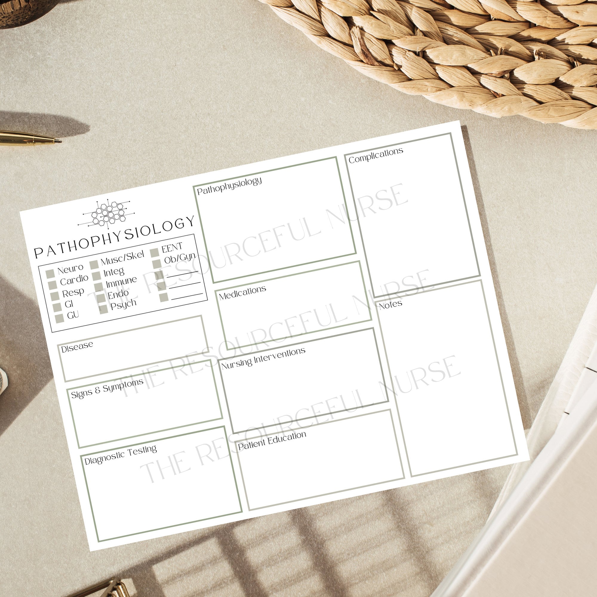 Pathophysiology Template, Nursing School Printable, Fillable, NCLEX ...