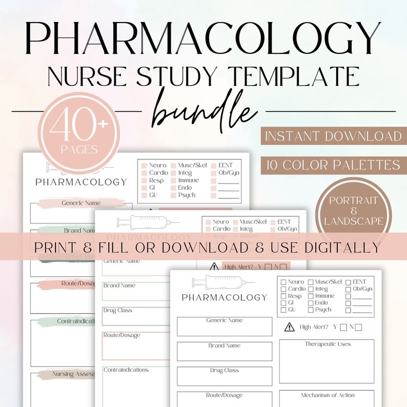 Pharmacology Template Nursing School Printable Fillable - Etsy