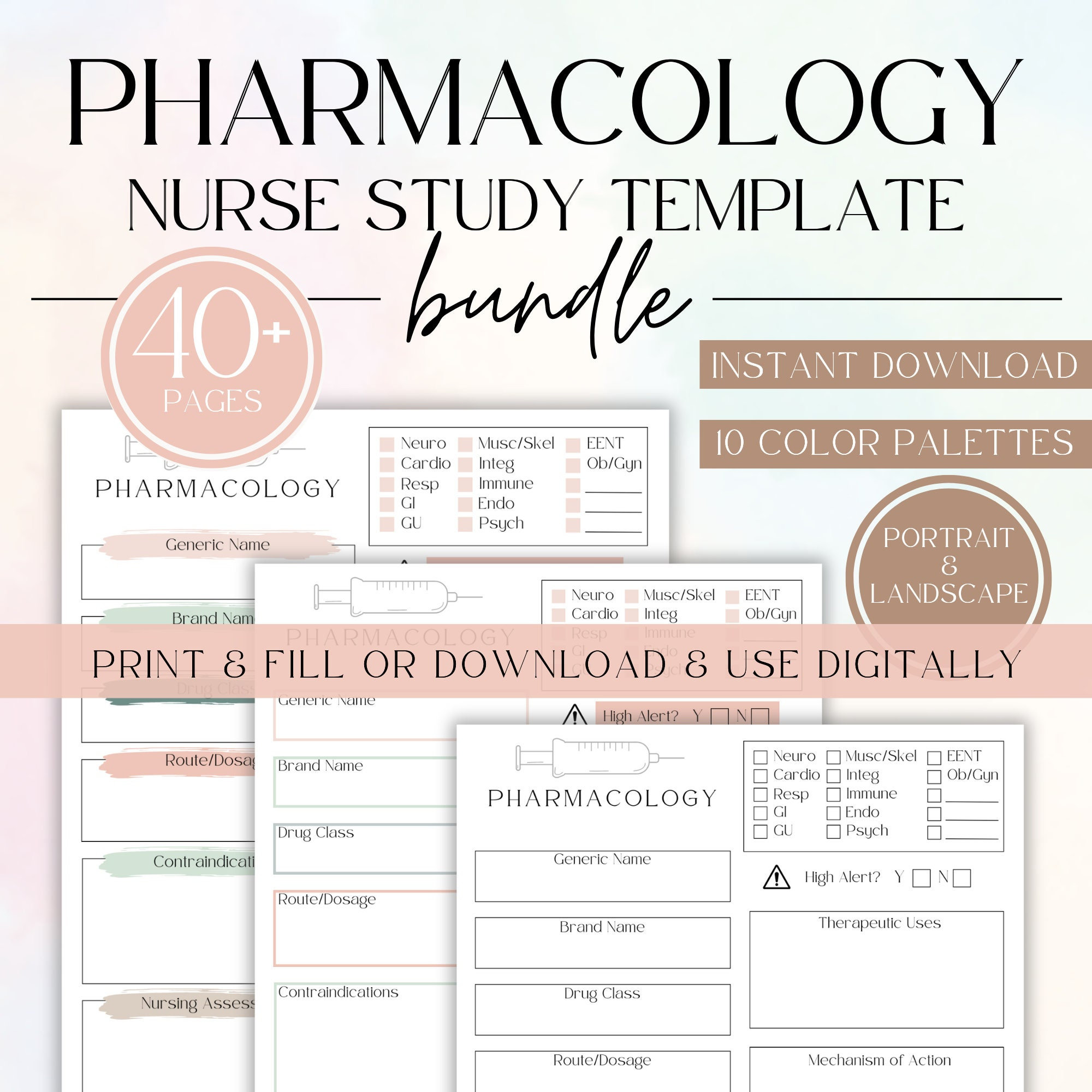 Pharmacology Template Nursing School Printable Fillable - Etsy