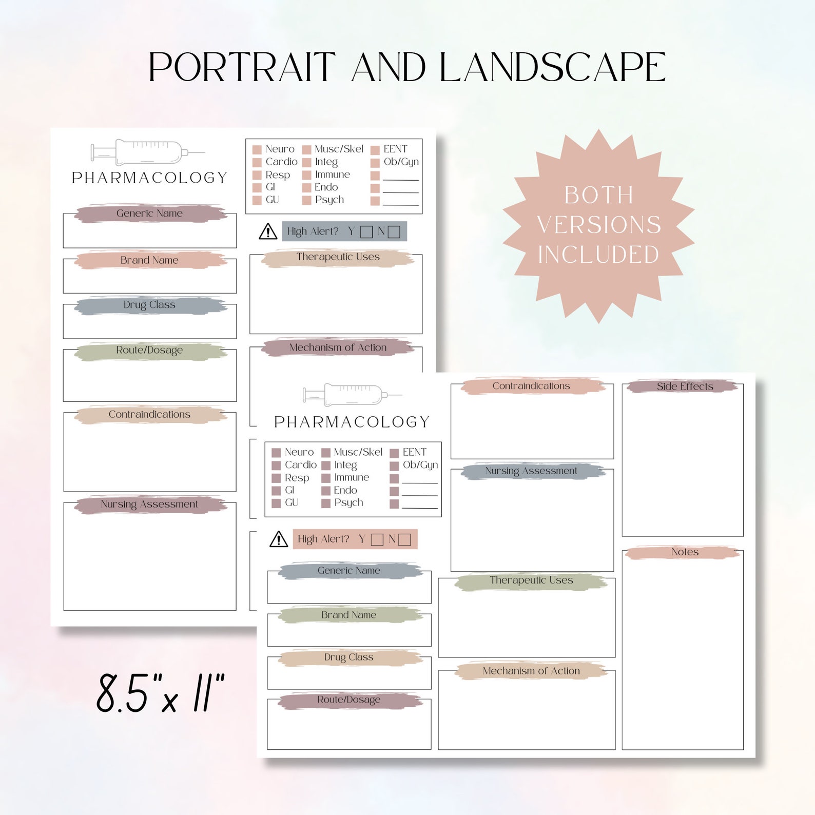 Pharmacology Template Nursing School Printable Fillable - Etsy