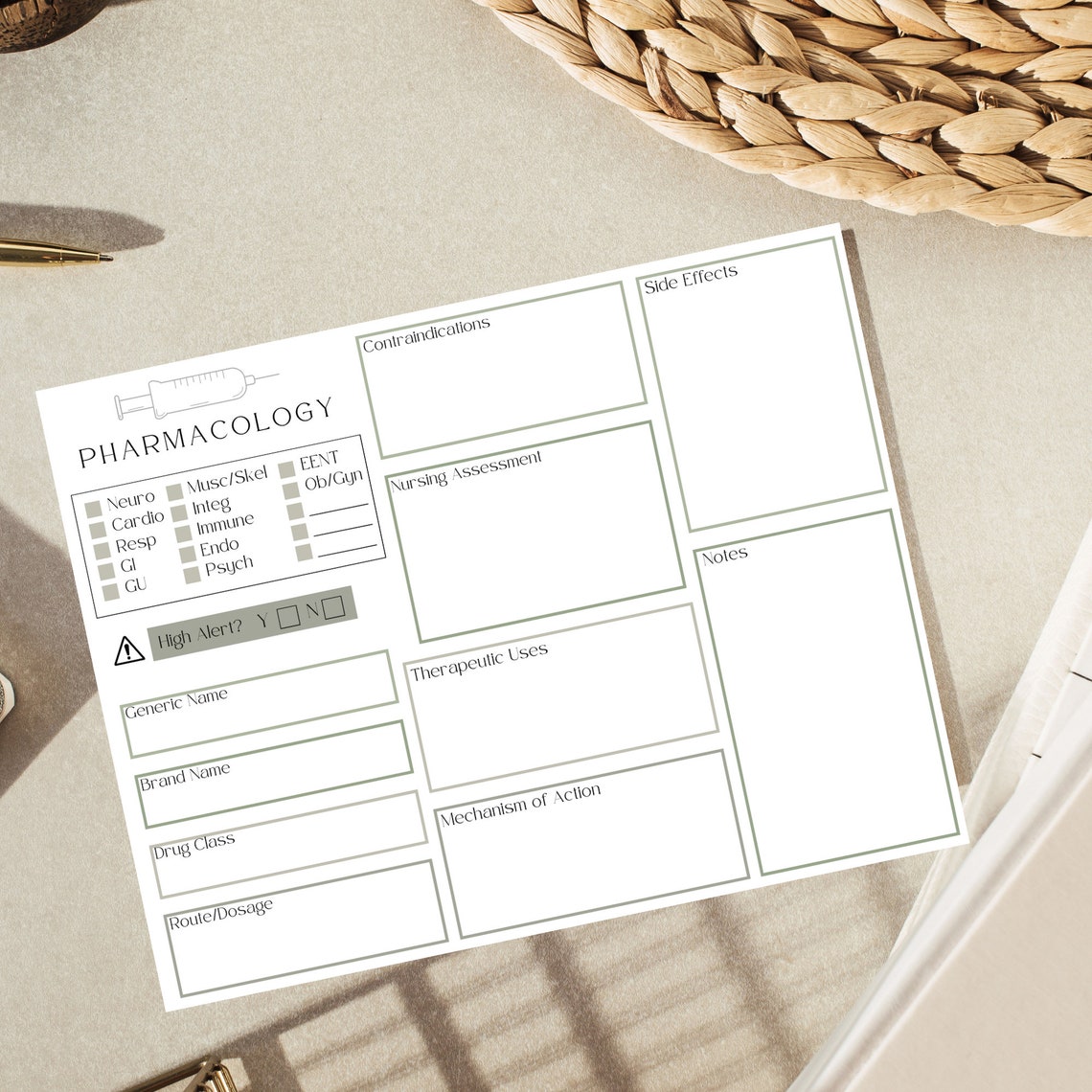 Pharmacology Template Nursing School Printable Fillable - Etsy