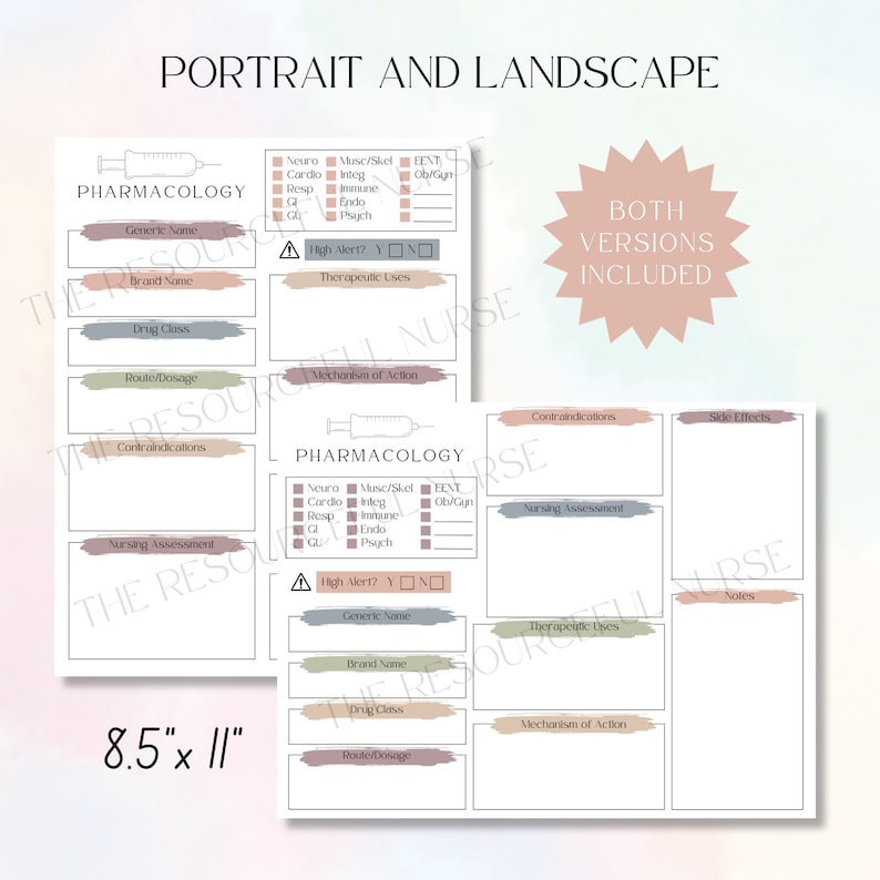 Pharmacology Template, Nursing School Printable, Fillable, NCLEX Study ...
