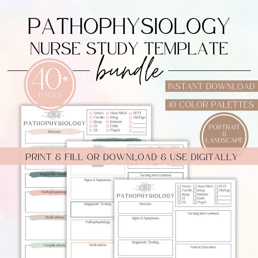 Pathophysiology Template, Nursing School Printable, Fillable, NCLEX ...