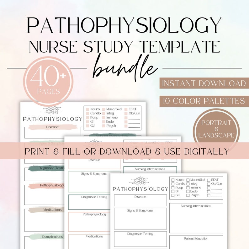 Pathophysiology Template, Nursing School Printable, Fillable, NCLEX ...