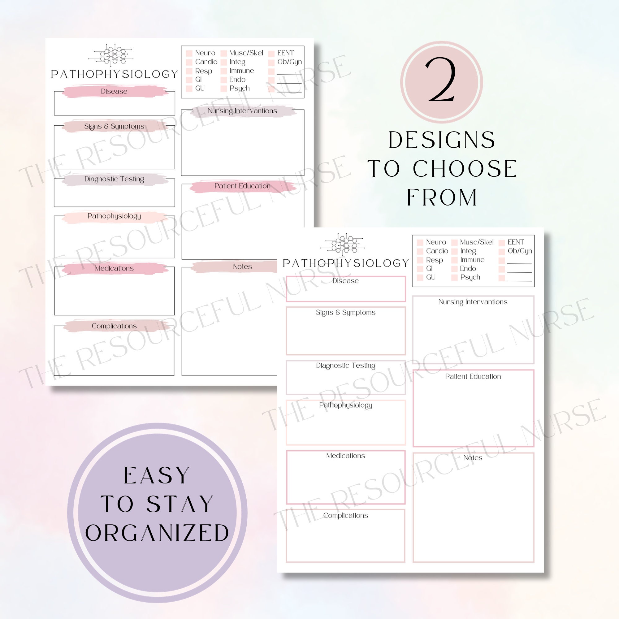 Pathophysiology Template, Nursing School Printable, Fillable, NCLEX ...