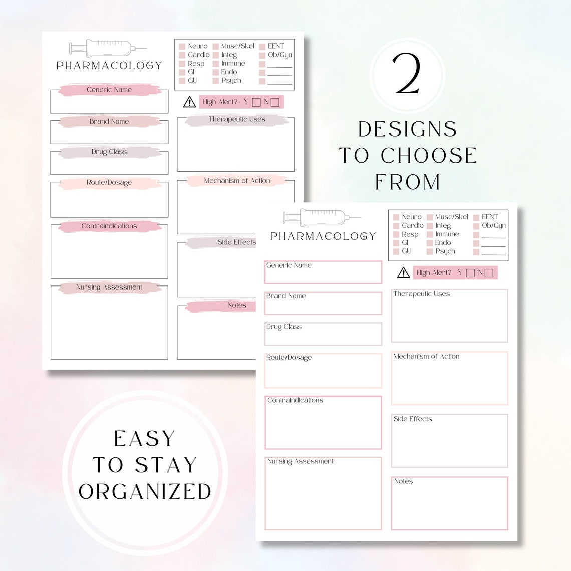 Pharmacology Template Nursing School Printable Fillable - Etsy