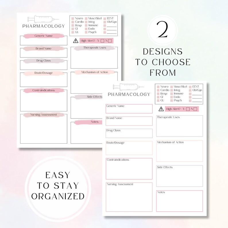 Pharmacology Template Nursing School Printable Fillable - Etsy