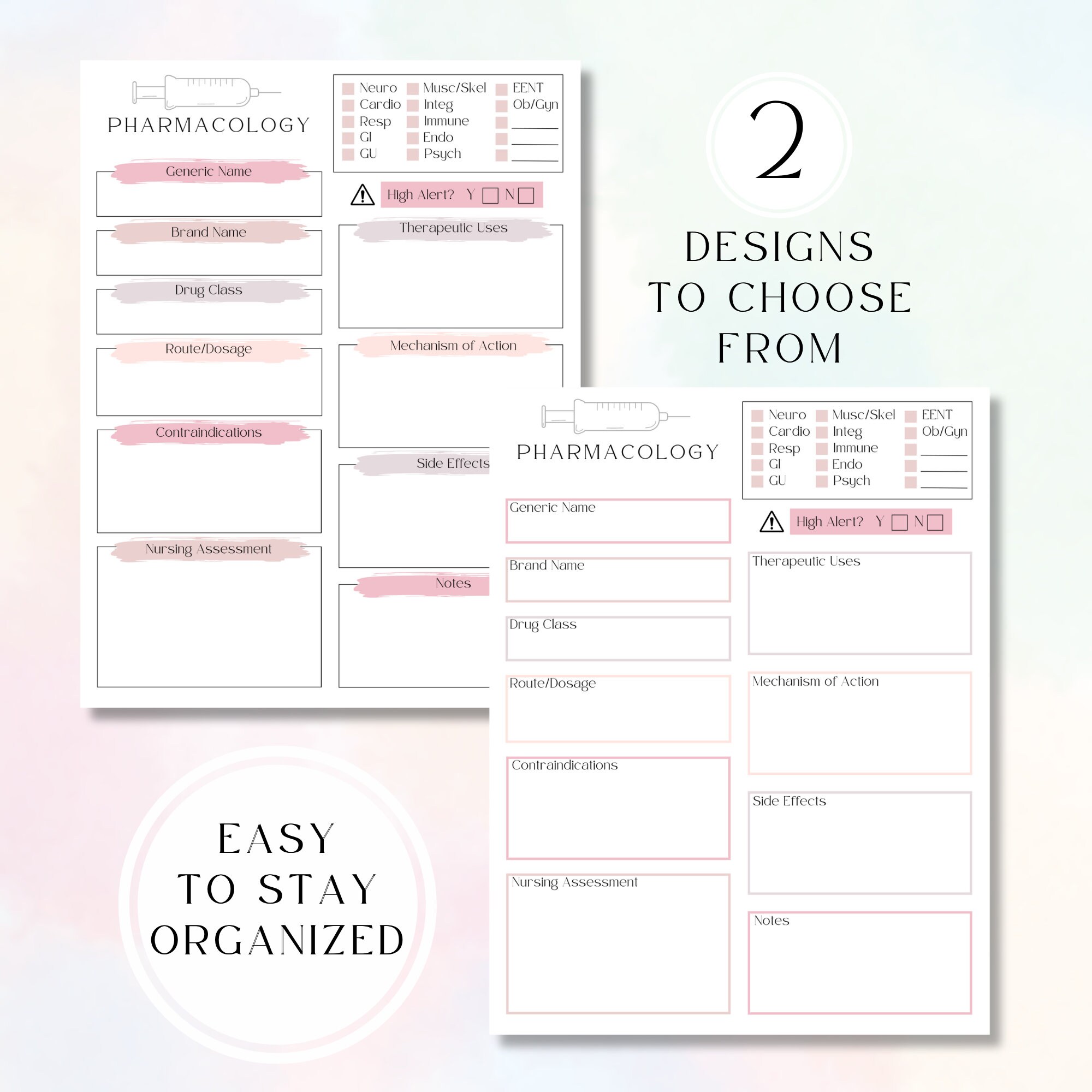 Pharmacology Template Nursing School Printable Fillable - Etsy