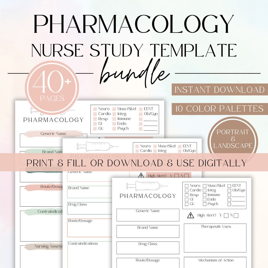 Pharmacology Template, Nursing School Printable, Fillable, NCLEX Study ...