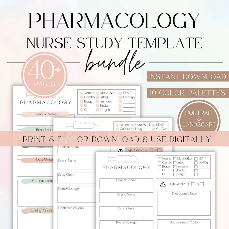 Pharmacology Template, Nursing School Printable, Fillable, NCLEX Study ...