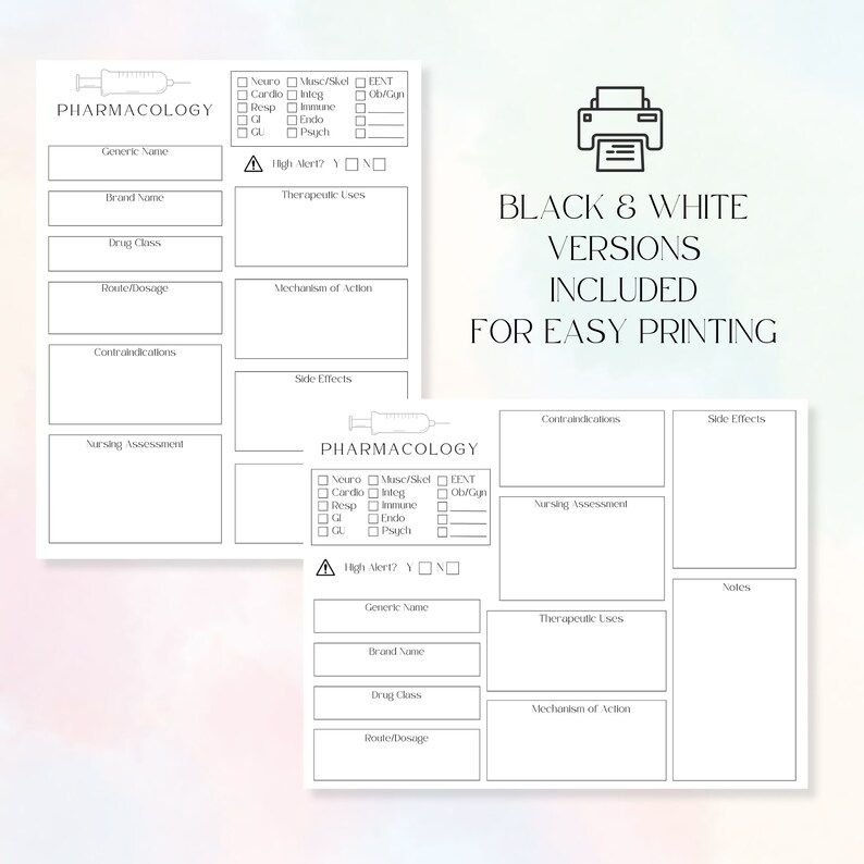 Pharmacology Template Nursing School Printable Fillable - Etsy