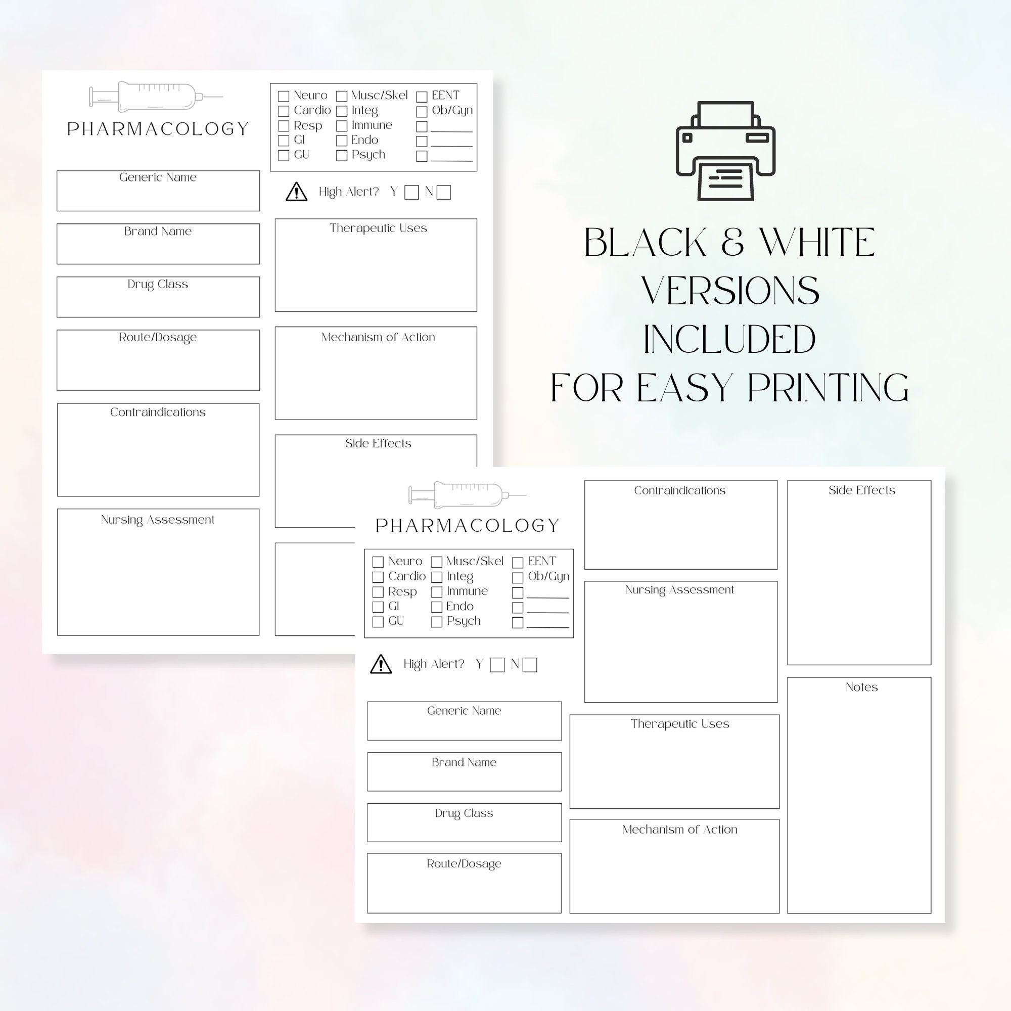 Pharmacology Template Nursing School Printable Fillable - Etsy