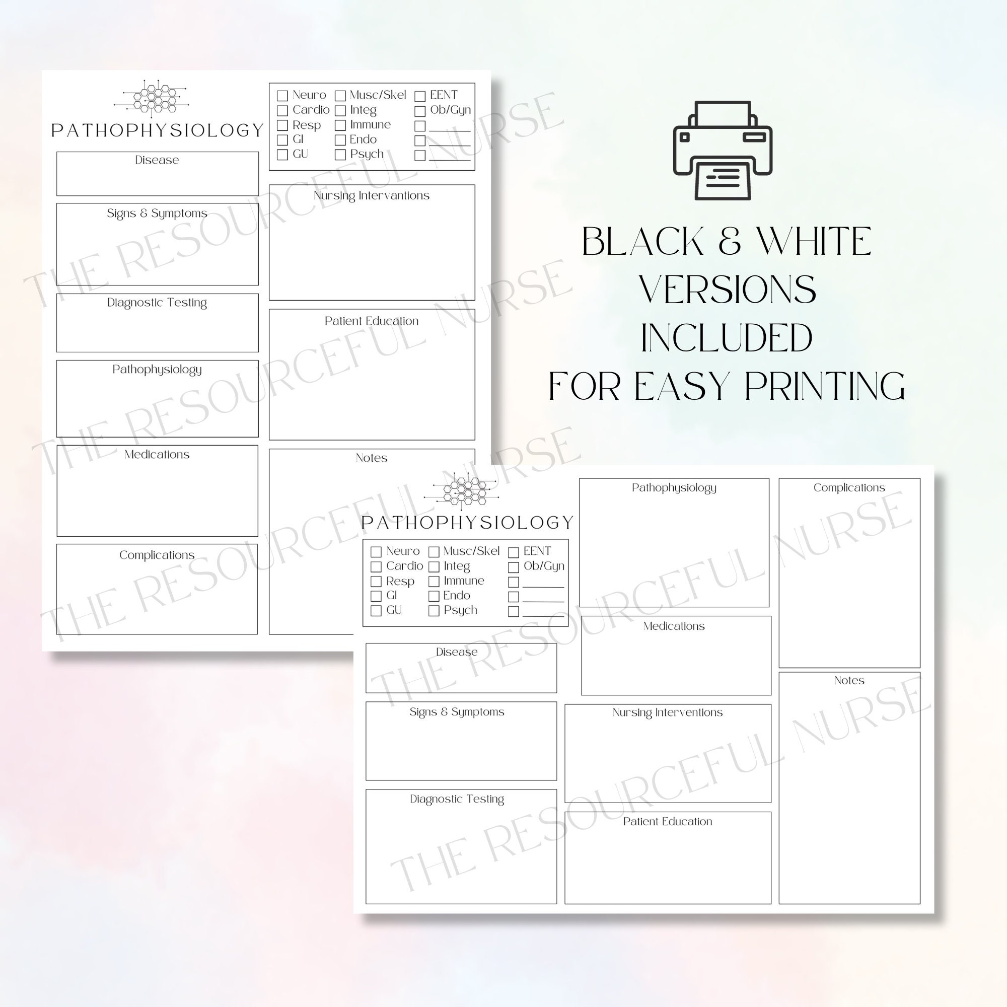 Pathophysiology Template, Nursing School Printable, Fillable, NCLEX ...